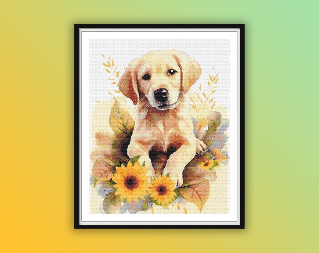 Watercolor Golden Retriever Puppy Cross Stitch Pattern PDF - Counted ...