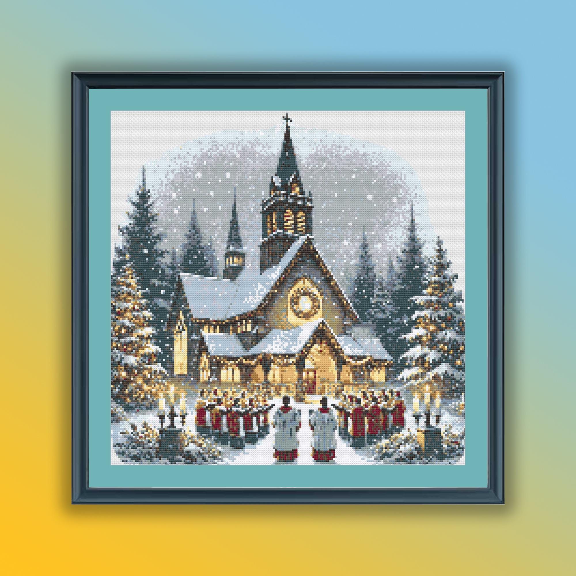 Watercolor Winter Church Cross Stitch Pattern: Snowy Christmas ...
