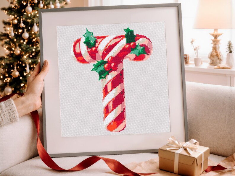 Candy Cane Christmas Alphabet Cross Stitch Pattern • Holiday Letters T ...