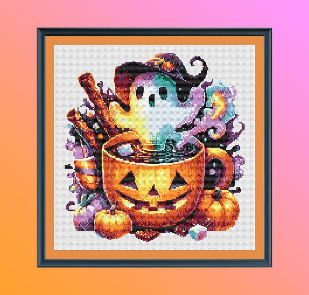 Spooky Watercolor Halloween Ghost Hot Cocoa Cross Stitch Pattern PDF ...