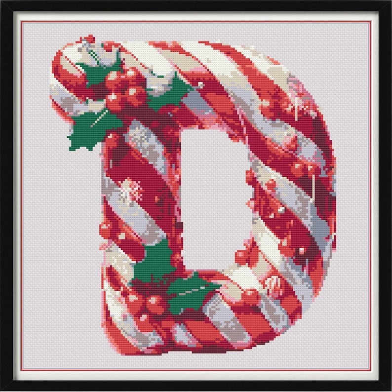 Candy Cane Christmas Alphabet Cross Stitch Pattern • Holiday Letters D ...