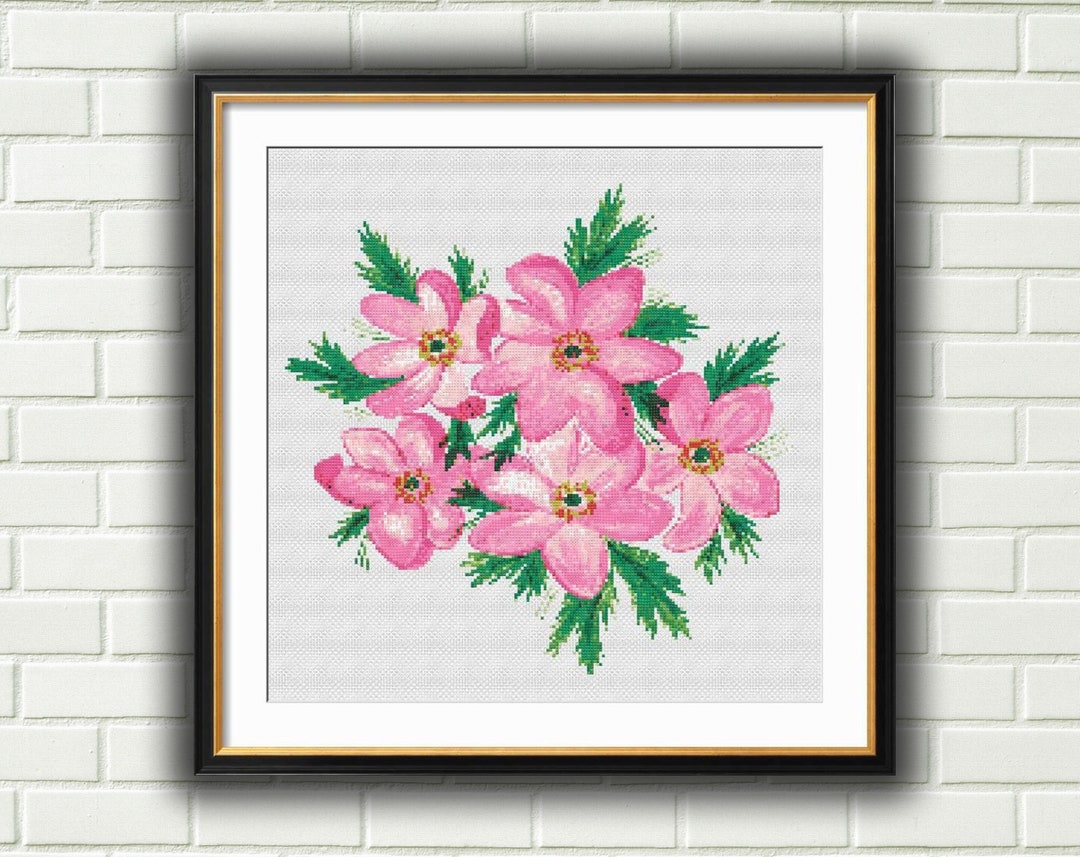 Anemone Flowers Cross Stitch Pattern, Bouquet Cross Stitch, Flower ...