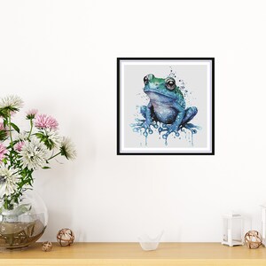 Watercolor Cute Blue Frog Counted Cross Stitch PDF Pattern, Cute ...