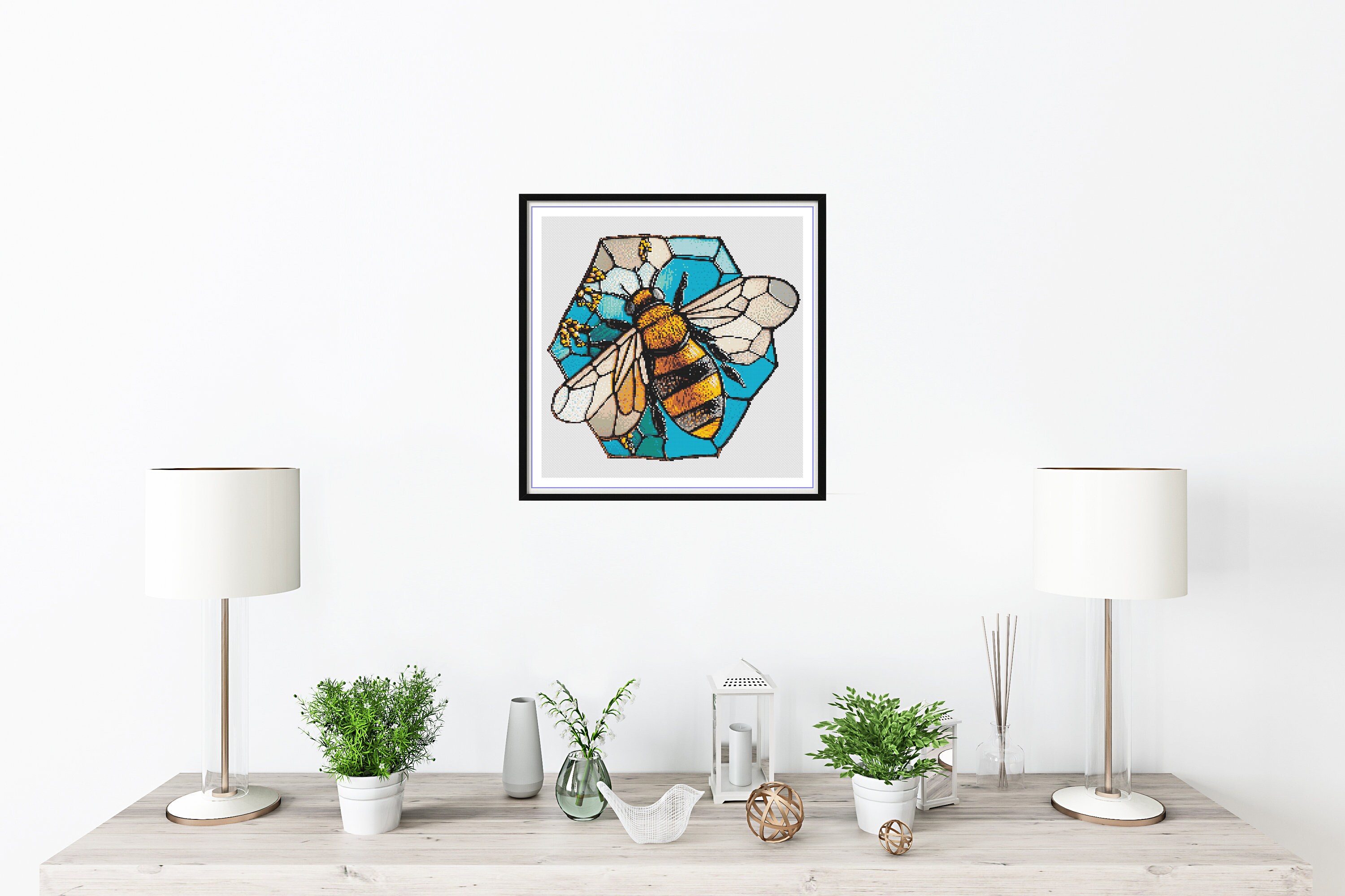 Watercolor Stained Glass Honey Bee Counted Cross Stitch Pattern ...
