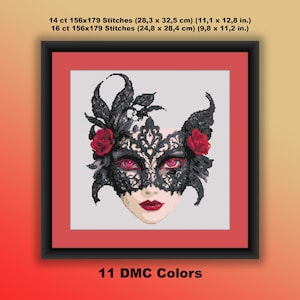 Victorian Gothic Mask Cross Stitch Pattern: Elegant Woman With Red ...