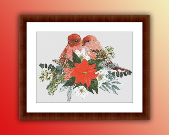 Watercolor Birds and Flowers Cross Stitch Pattern With | Etsy