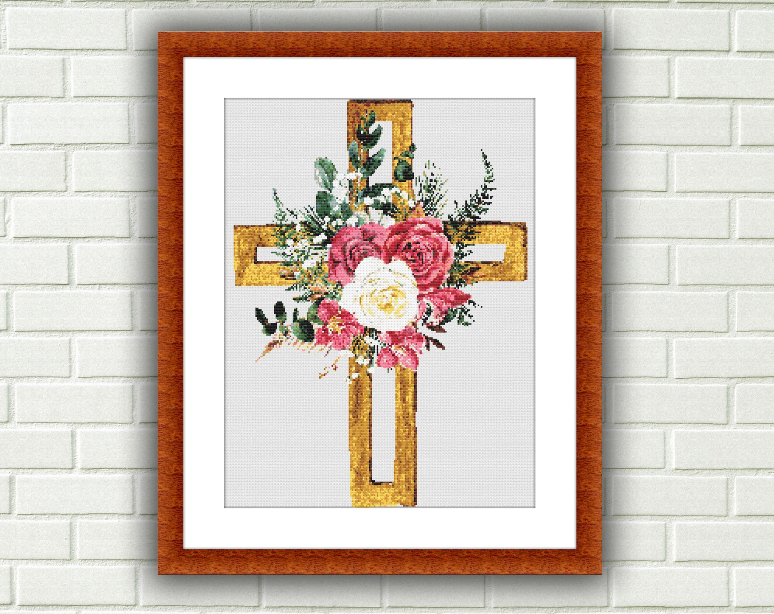 Christian Cross Cross Stitch Pattern With Flowers Easter | Etsy