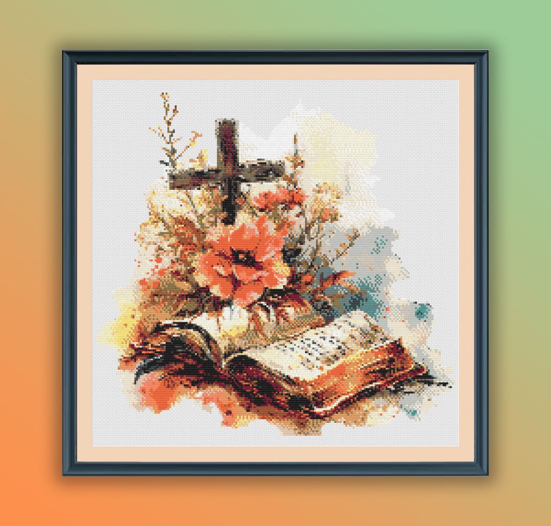 Watercolor Floral the Holy Bible Counted Cross Stitch PDF Pattern ...