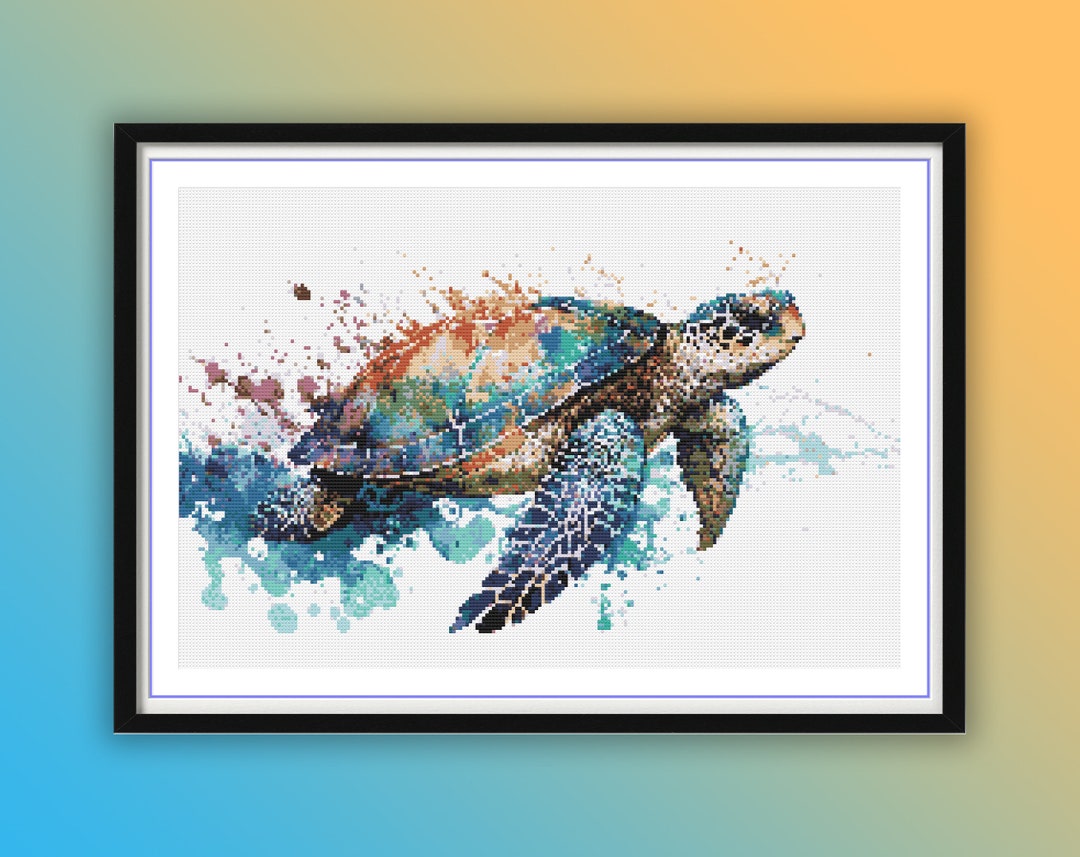 Watercolor Sea Turtle Counted Cross Stitch Pattern: Marine Life ...