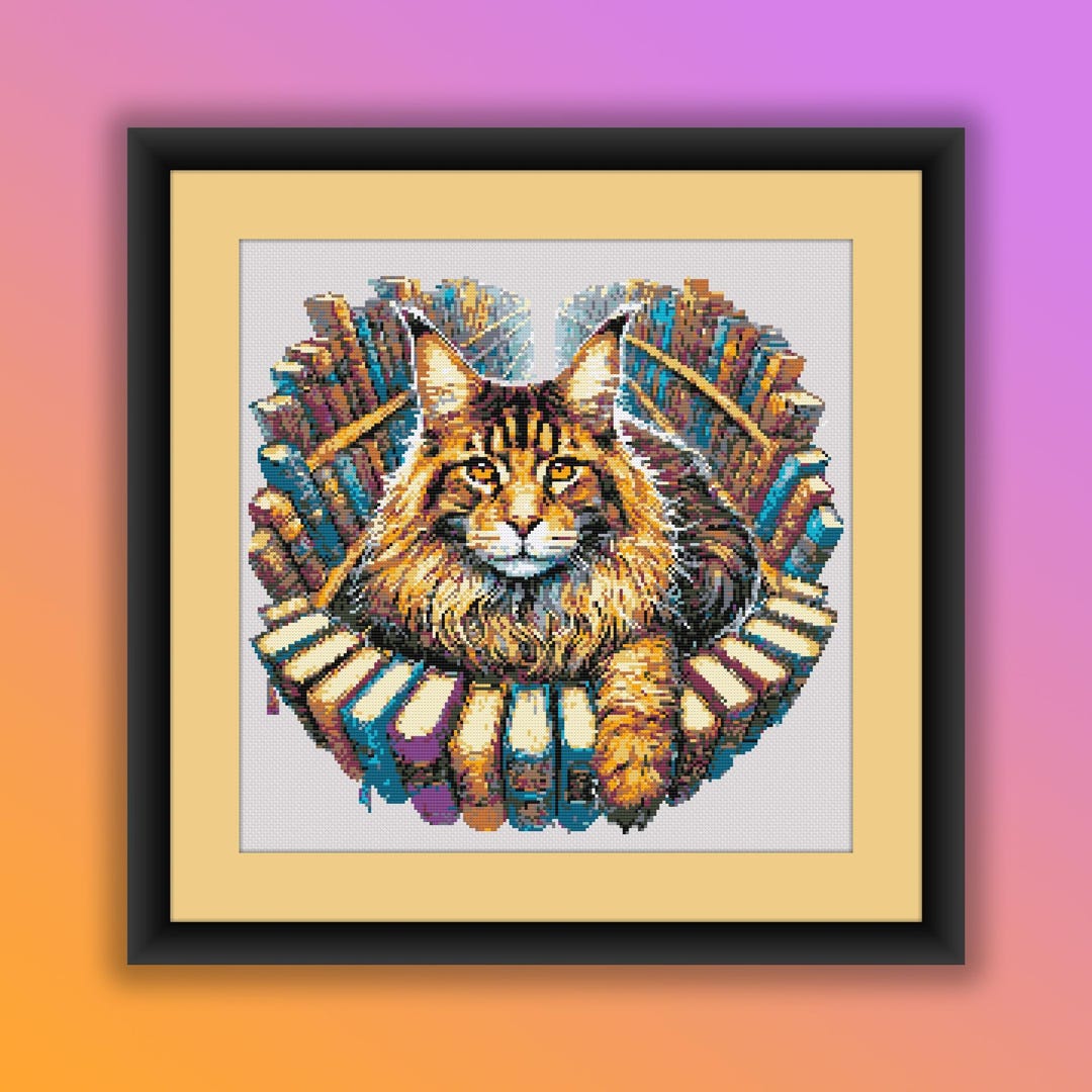 Watercolor Wild Cat in the Library Counted Cross Stitch PDF Pattern ...