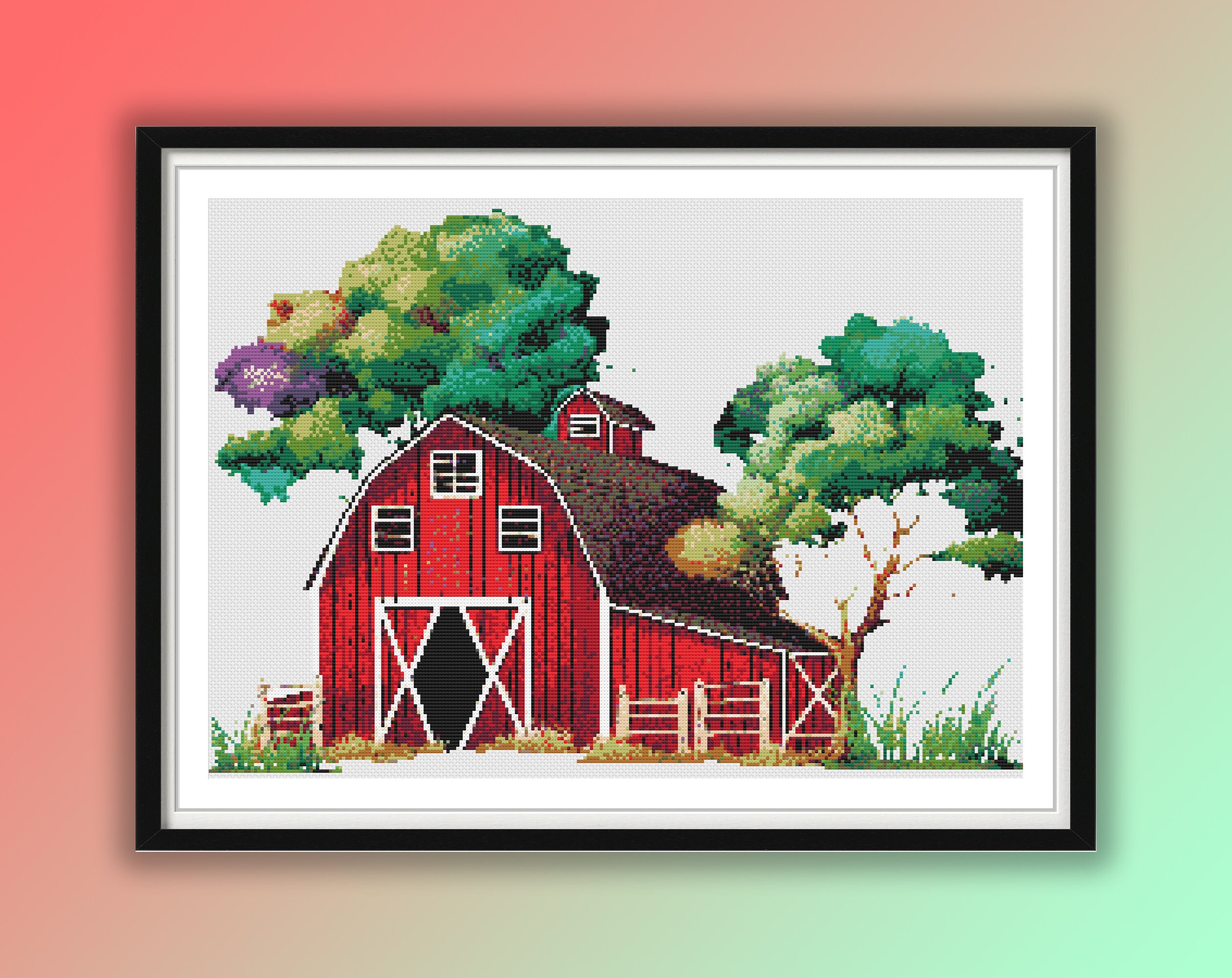 Watercolor Rustic Red Barn Counted Cross Stitch PDF Pattern - Etsy