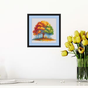 Counted Cross Stitch PDF Pattern, Watercolor Big Autumn Tree, Autumn ...