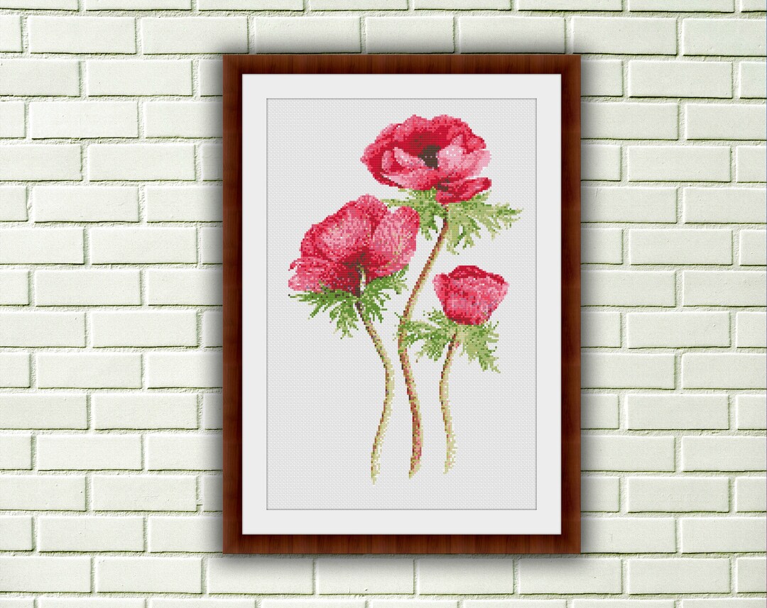 Anemone Flowers Cross Stitch Pattern, Bouquet Cross Stitch, Flower ...