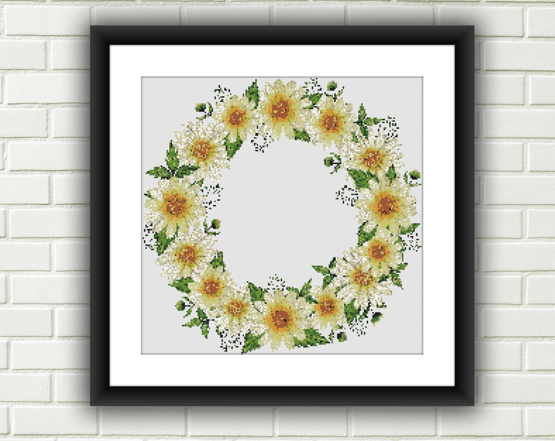 Watercolor Daisy Flowers Wreath, Bouquet Cross Stitch, Gerbera Flower ...
