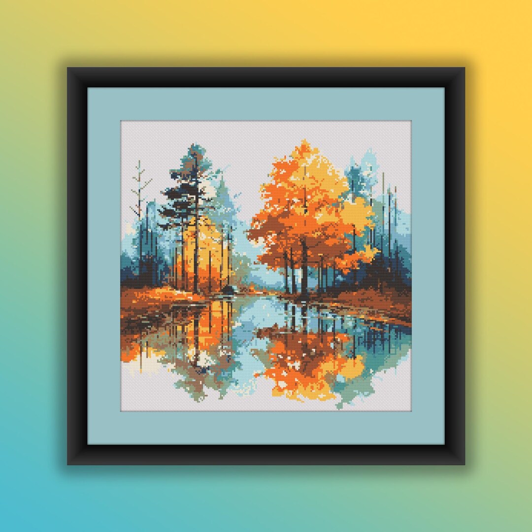 Autumn Forest Cross Stitch Pattern: Watercolor Rainy Scenery PDF for ...