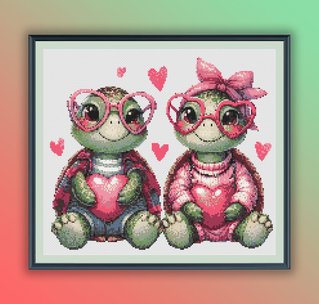 Watercolor Cute Turtle Couple Counted Cross Stitch PDF Pattern, Wedding ...