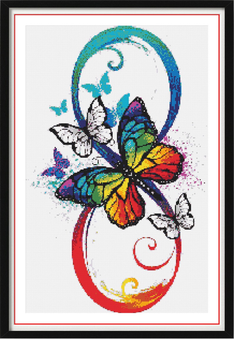 Watercolor Infinity Symbol With Butterfly Counted Cross Stitch - Etsy