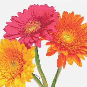 Flower Cross Stitch Pattern, Bouquet Cross Stitch, Gerbera Flower Cross ...