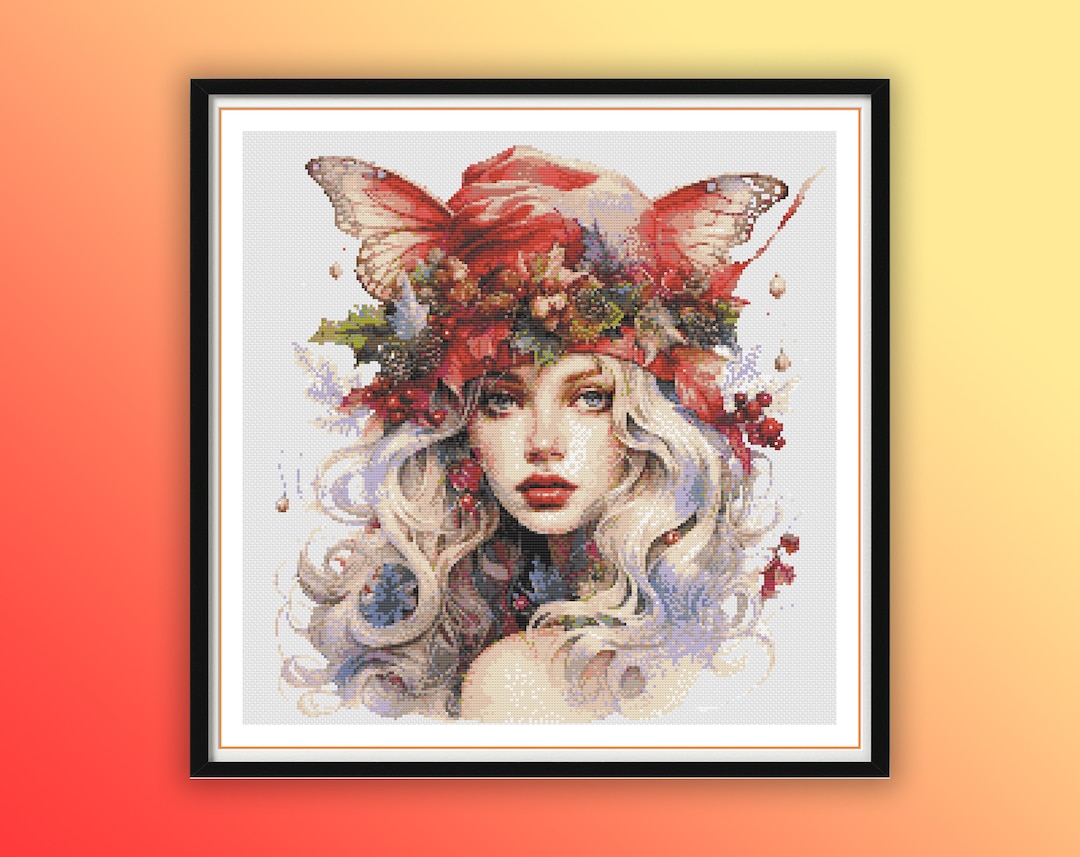 Watercolor Christmas Fairy Counted Cross Stitch PDF Pattern, Colorful ...