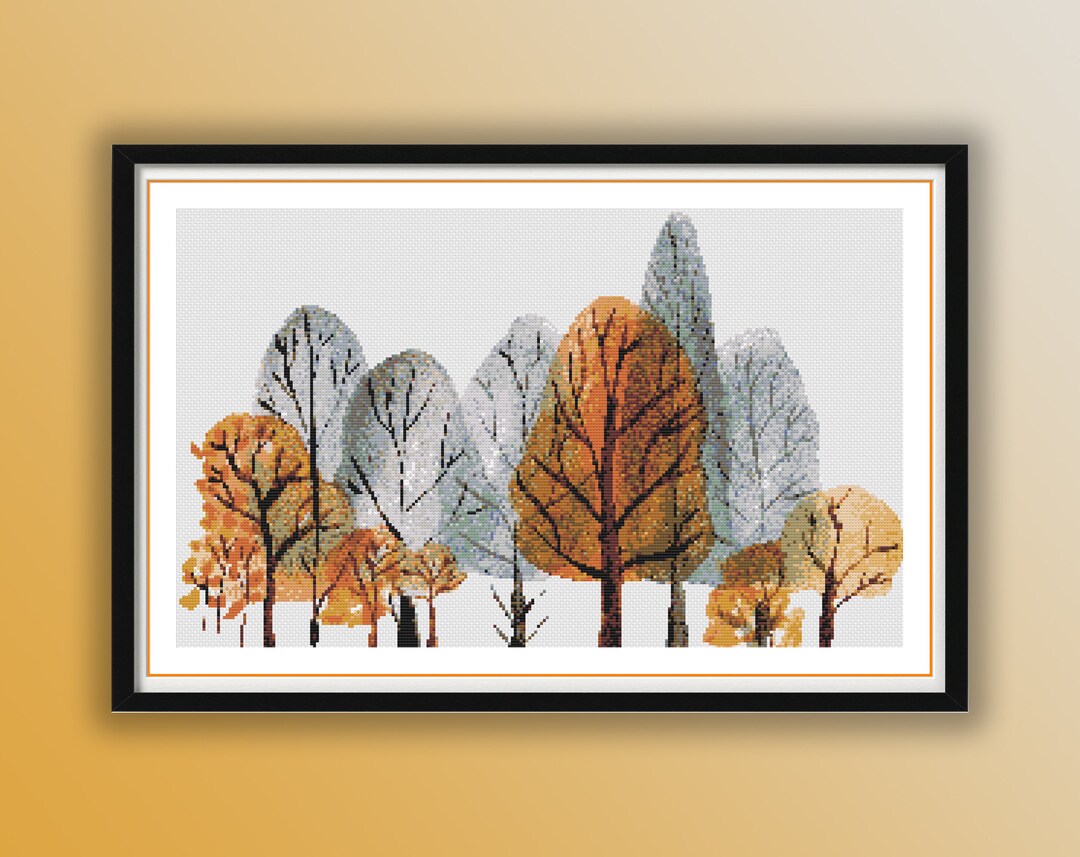 Watercolor Autumn Trees Counted Cross Stitch PDF Pattern, Hello Fall ...