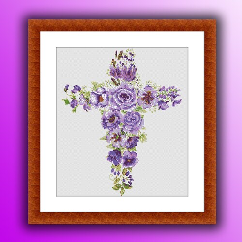 Flowers Cross Stitch Pattern Lavender Embroidery Cross - Etsy