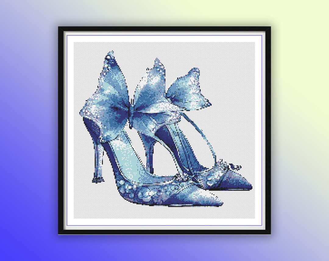Watercolor Blue Fairy High Heel Shoes Counted Cross Stitch PDF Pattern ...