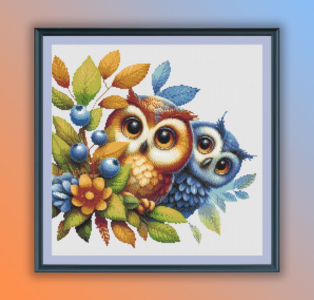 Watercolor Cute Peeking Owls Counted Cross Stitch PDF Pattern ...