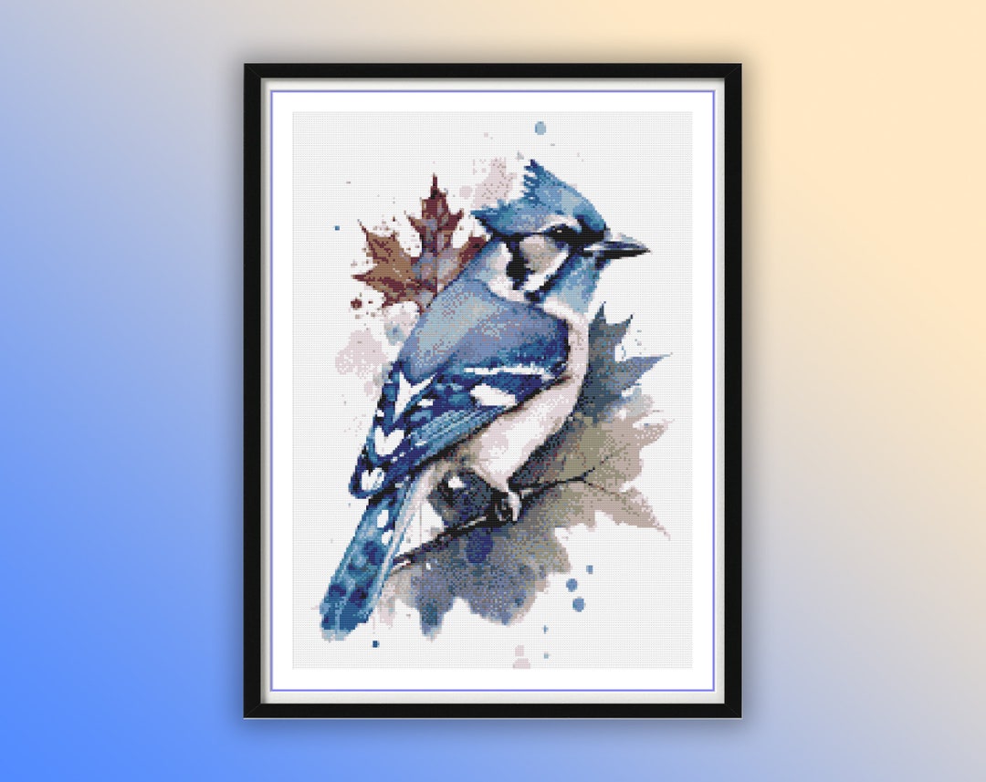 Watercolor Christmas Blue Jay Counted Cross Stitch PDF Pattern ...