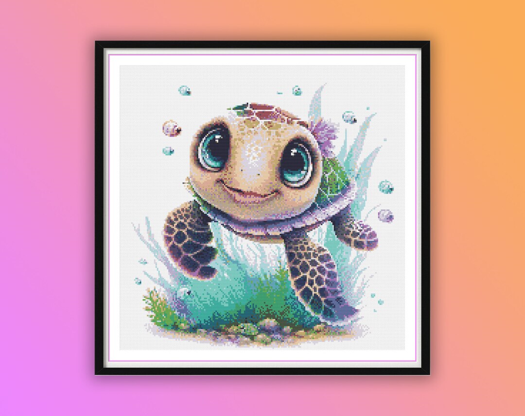 Watercolor Baby Girl Sea Turtle Counted Cross Stitch PDF Pattern ...