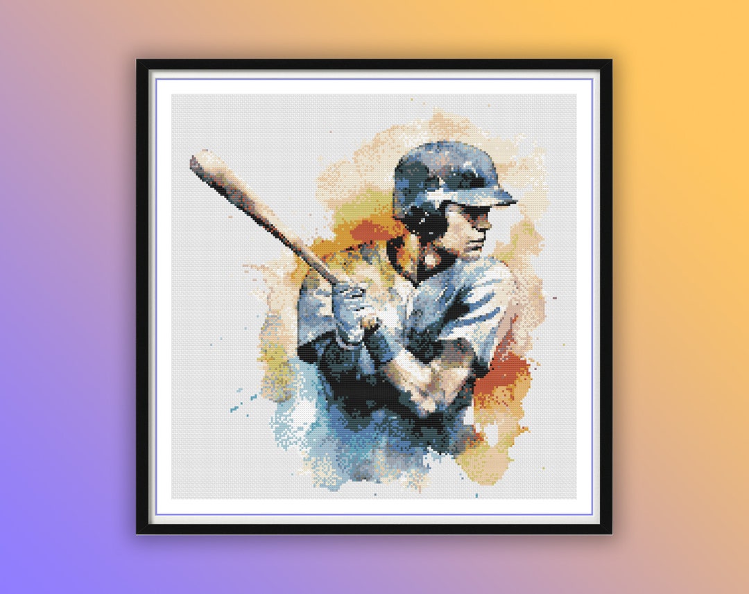 Watercolor Baseball Player Counted Cross Stitch PDF Pattern, Modern ...