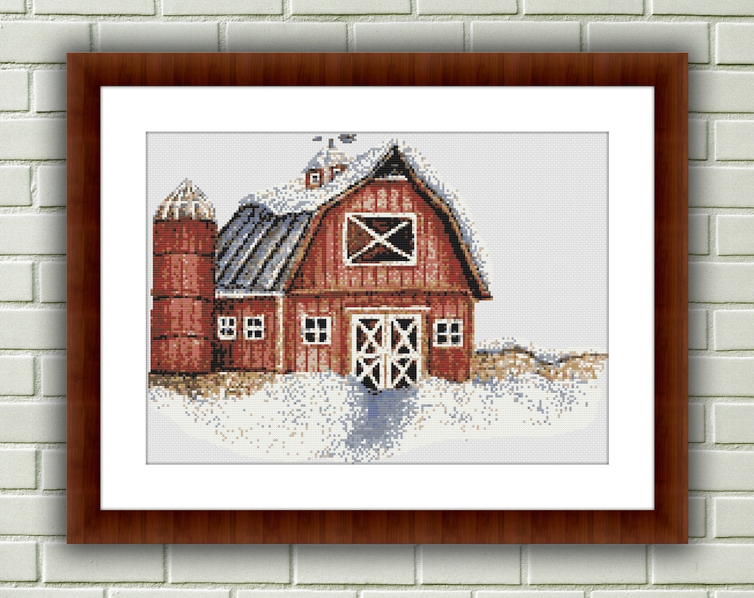 Watercolor Rustic Barn PDF Counted Cross Stitch Pattern, Christmas ...