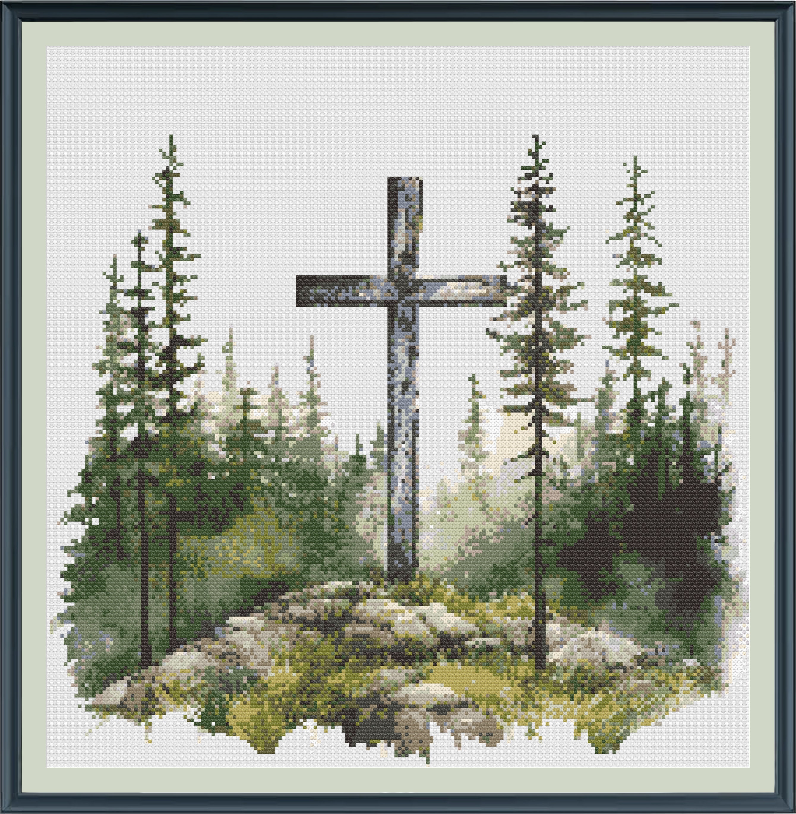 Watercolor Jesus Cross in Forest: Religious Counted Cross Stitch ...