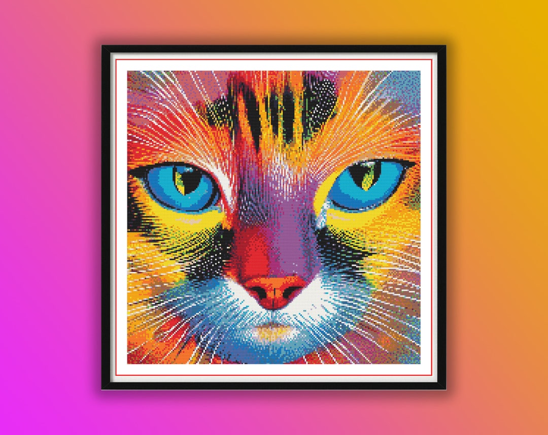 Colorful Cat Face Counted Cross Stitch PDF Pattern, Cute Cat ...