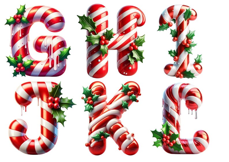 Christmas Candy Cane Alphabet Cross Stitch Pattern - Floral Letters ...