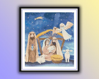 Religious Birth Cross Stitch - Etsy