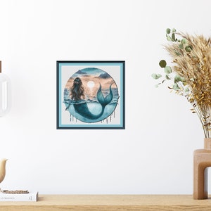 Watercolor Mermaid Counted Cross Stitch PDF Pattern, Ocean Life, Summer ...