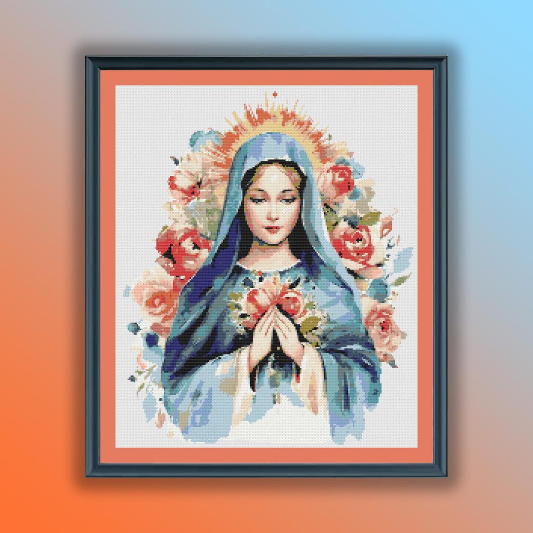 Watercolor Virgin Mary Counted Cross Stitch Pattern: Religious ...