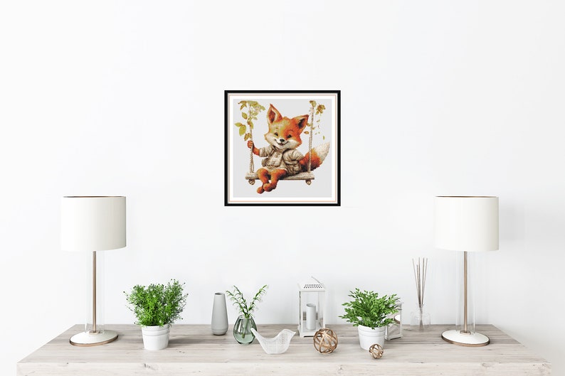 Whimsical Watercolor Fox on Swing - Woodland Cross Stitch Pattern PDF ...
