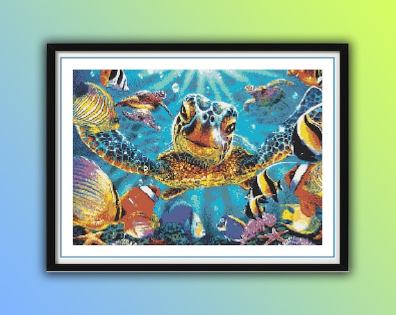 Sea Turtle Counted Cross Stitch Pattern Marine Cross Stitch - Etsy