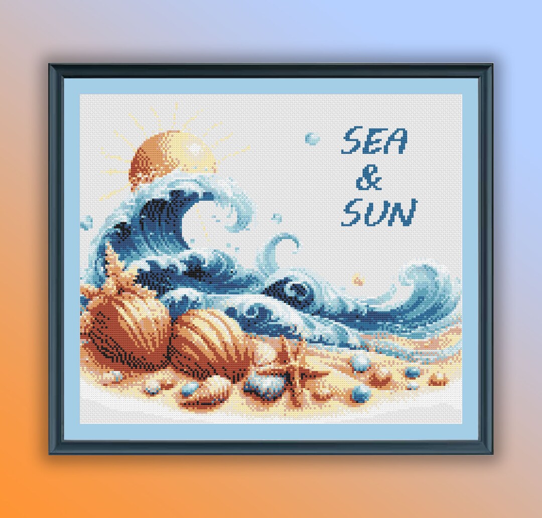 Watercolor Beach Seascape Cross Stitch Pattern: Tropical Sunset PDF ...
