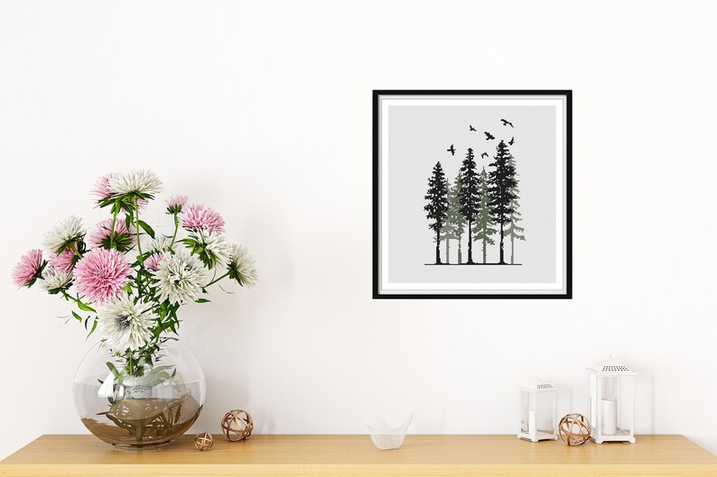 Serene Forest Landscape Cross Stitch Pattern: Watercolor Pine Trees ...