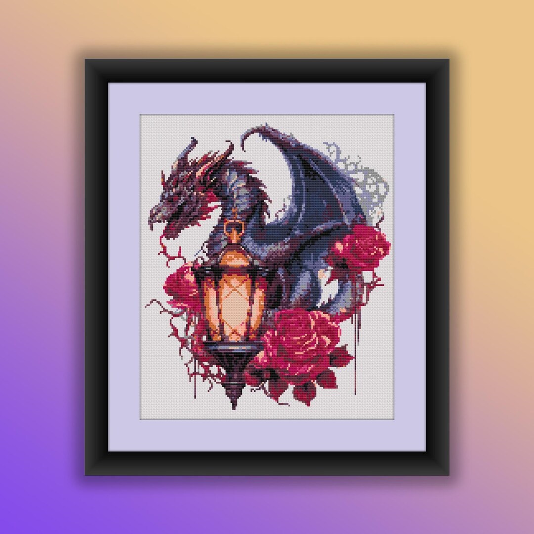 Mystical Watercolor Dragon Lantern Cross Stitch Pattern: Gothic Yin ...