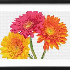 Flower Cross Stitch Pattern, Bouquet Cross Stitch, Gerbera Flower Cross ...