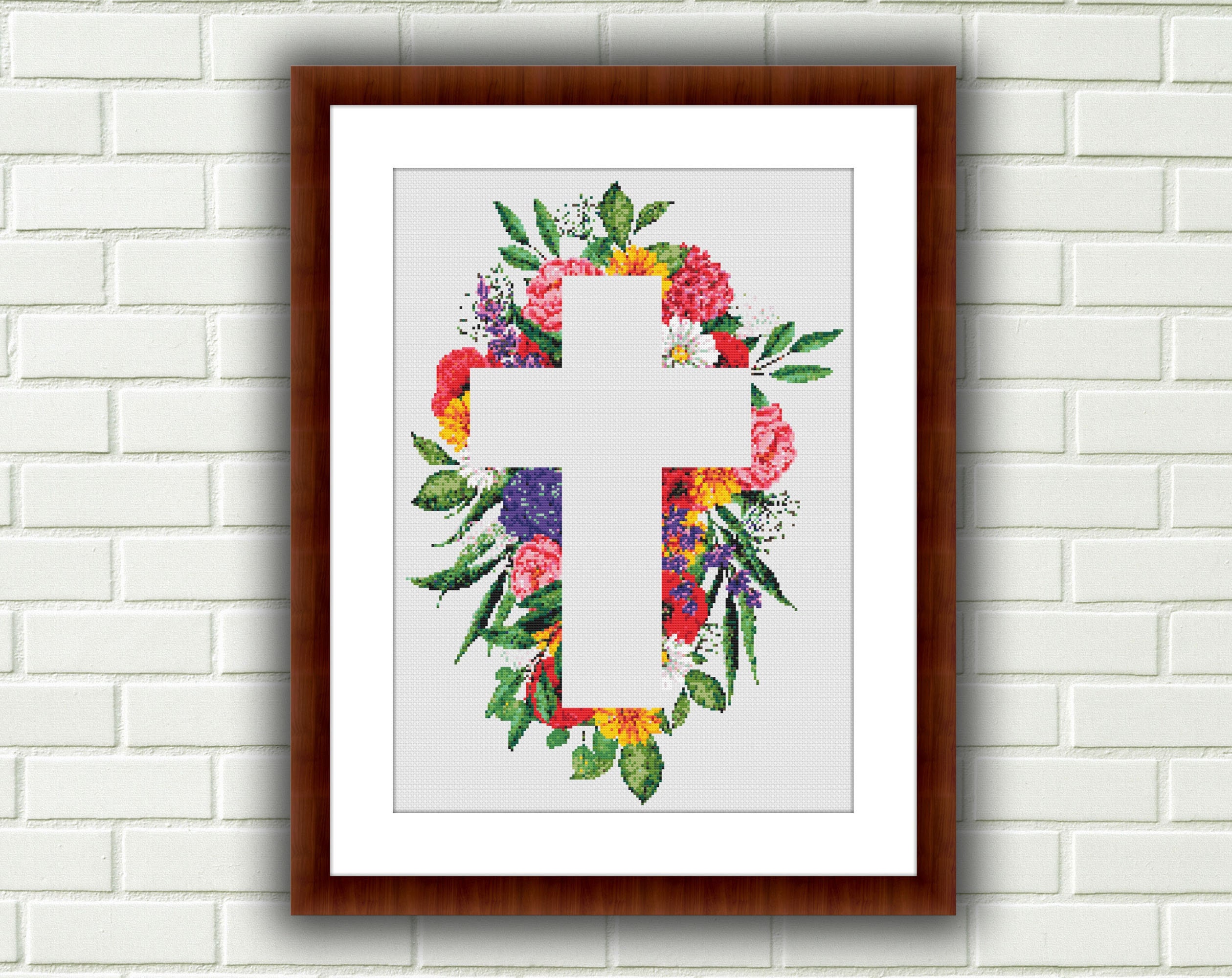 Christian Cross Cross Stitch Pattern With Flowers Easter - Etsy