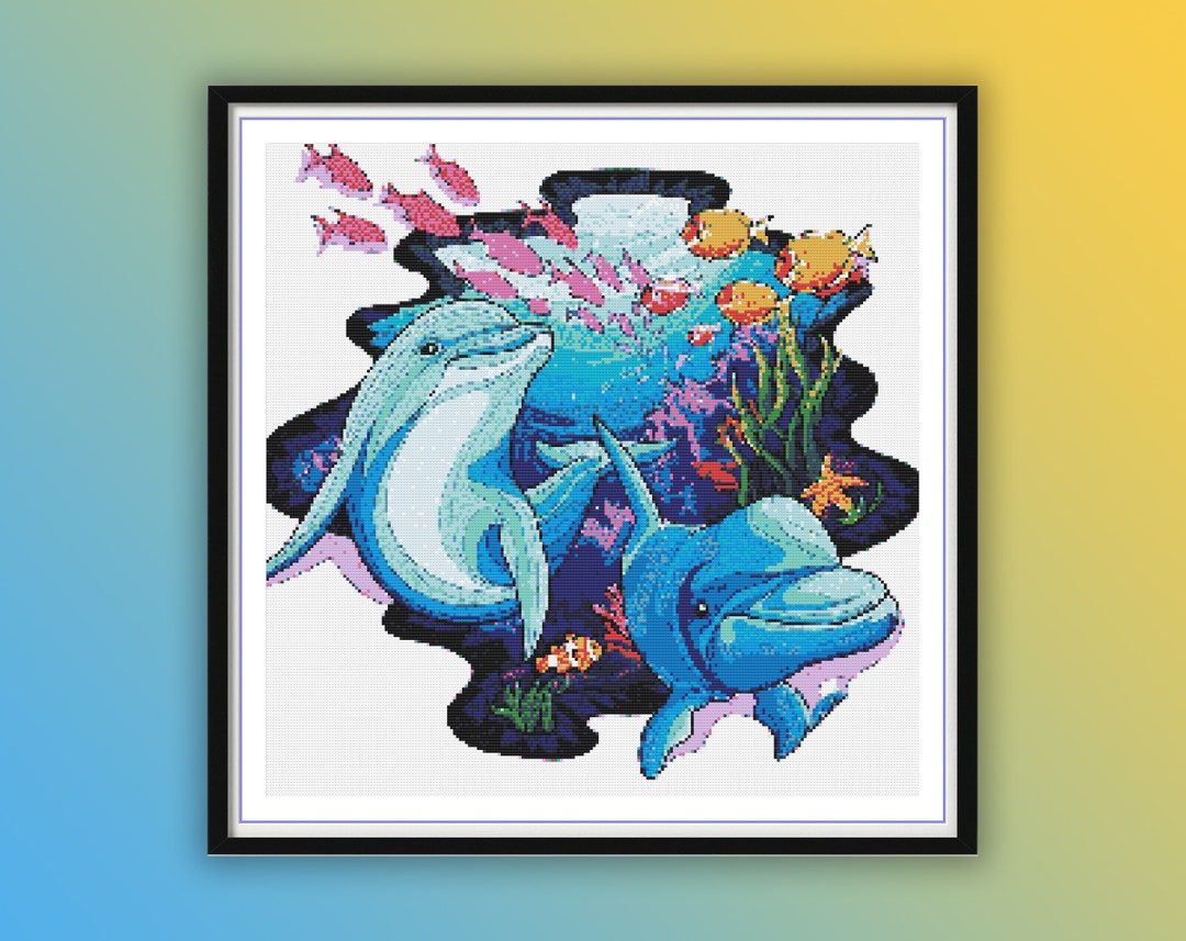 Underwater Ocean Life Watercolor Cross Stitch Pattern: Dolphins ...