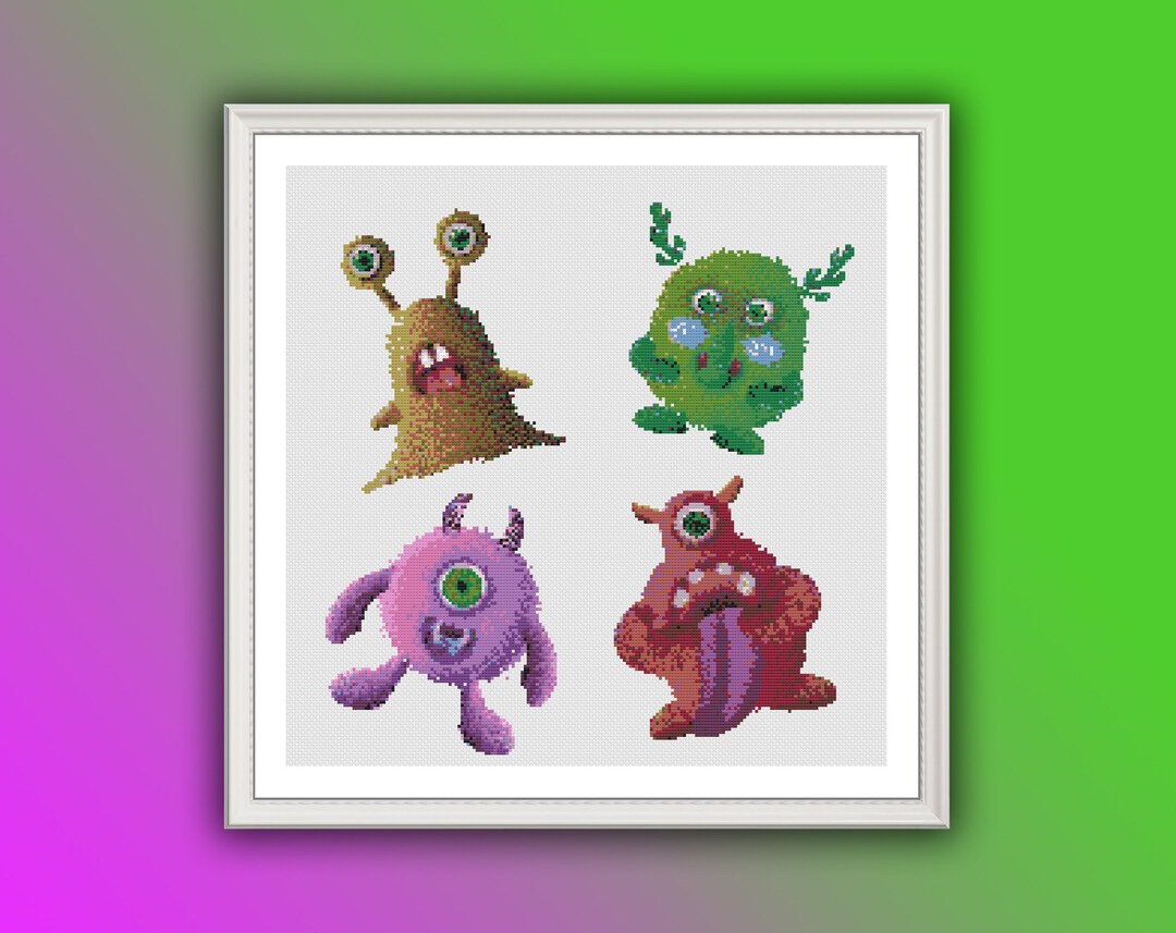 Adorable Halloween Monster Cross Stitch Pattern: Funny Cartoon ...