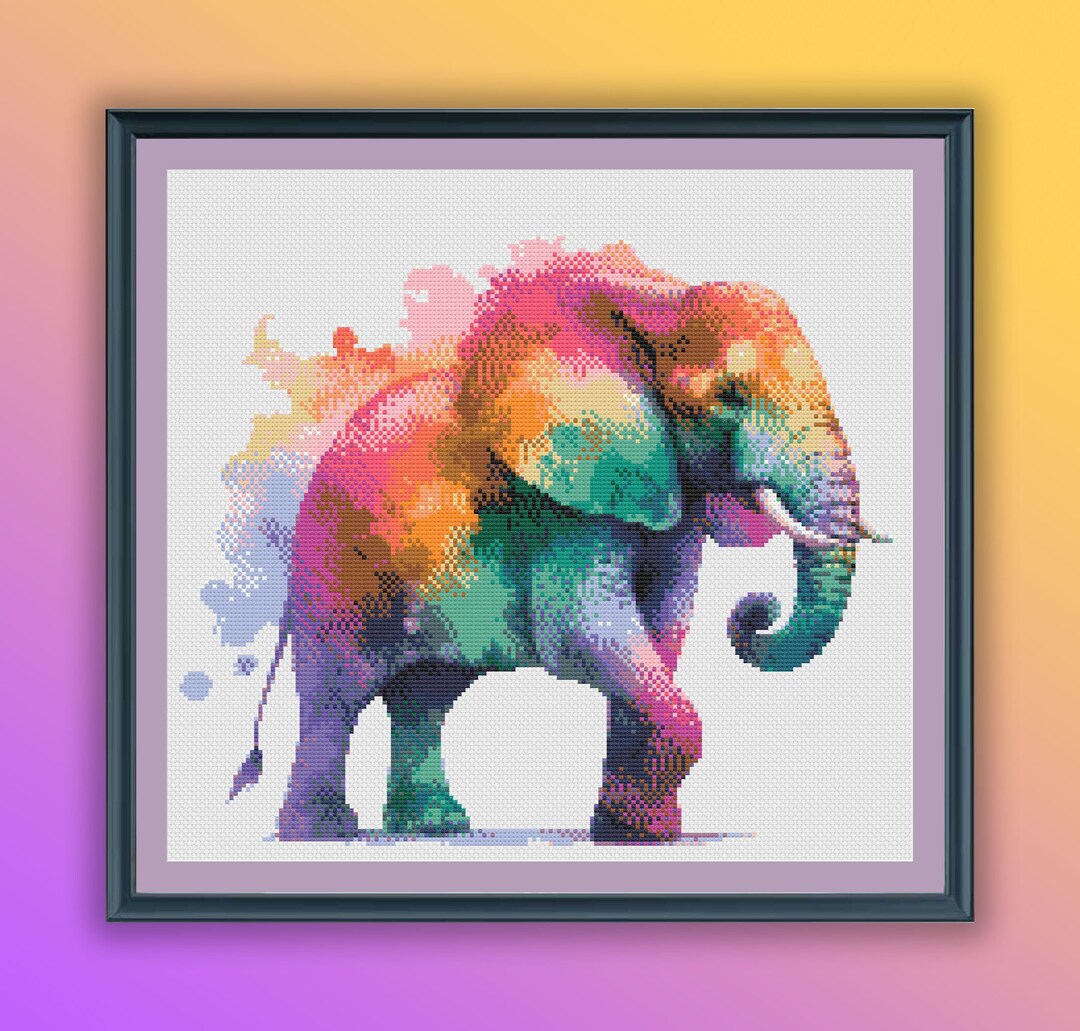 Watercolor Rainbow Elephant Counted Cross Stitch PDF Pattern, Wild ...