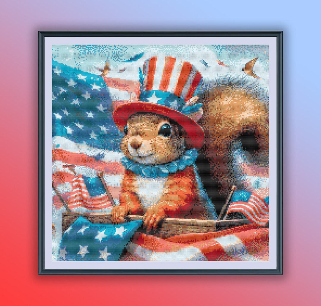 Watercolor Patriotic Squirrel Counted Cross Stitch PDF Pattern, USA ...
