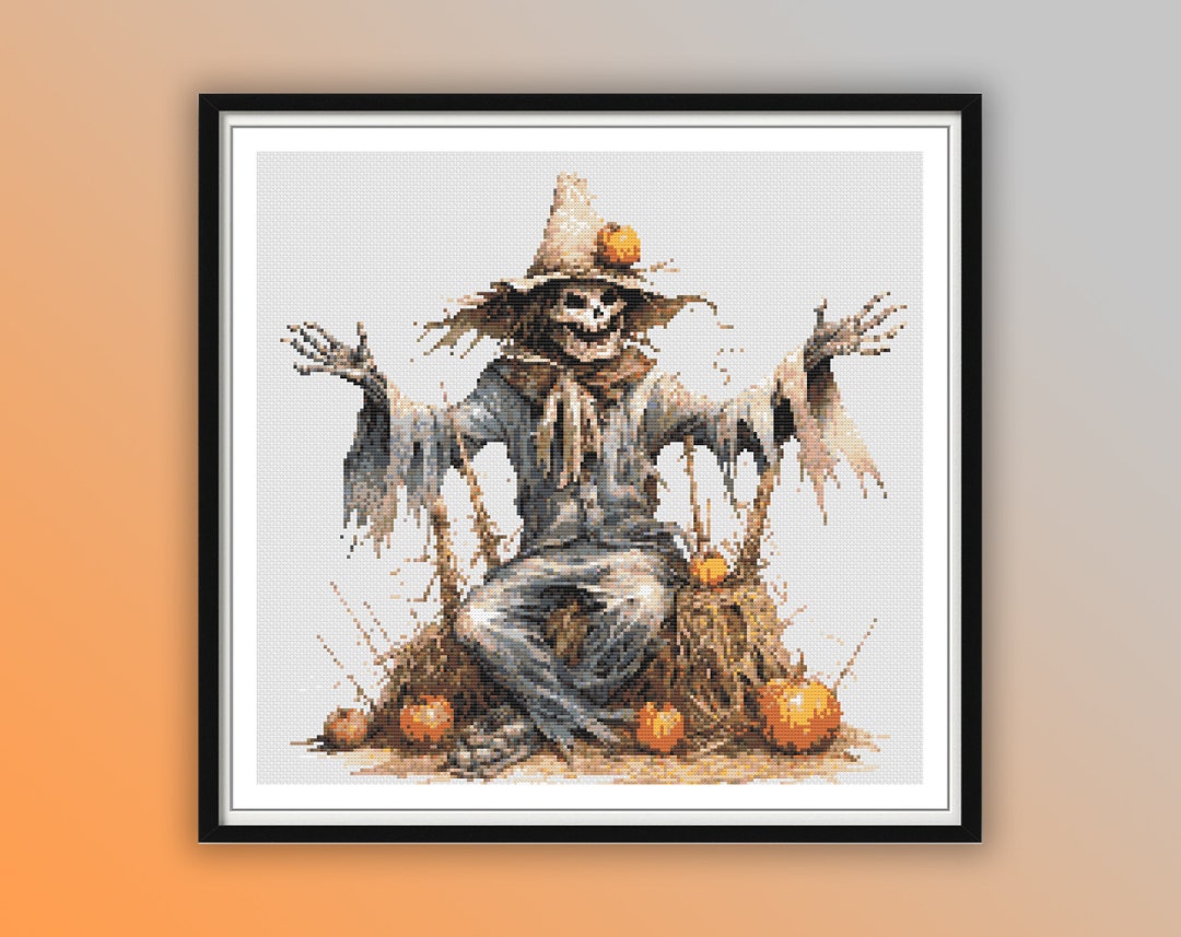 Watercolor Halloween Scarecrow Counted Cross Stitch PDF Pattern ...
