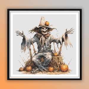 Watercolor Halloween Scarecrow Counted Cross Stitch PDF Pattern ...